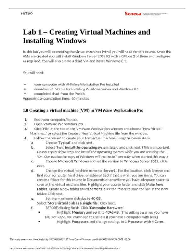 Lab 1 Creating Virtual Machines And Installing Windows